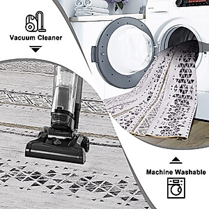 8x10 Area Rugs for Living Room Bedroom: Large Machine Washable Rug with Non-Slip Backing Non Shedding Stain Resistant, Soft Geometric Moroccan Carpet for Dining Room Nursery Home Office - Brown/Ivory