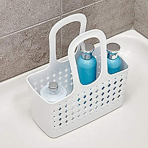 IDesign Plastic Divided Shower Caddy Tote, College Essential for Dorm Room, Communal and Shared Bathroom, The Orbz Collection - 11.25" x 5.25" x 12", White