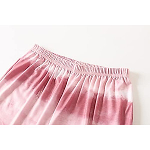 HONG HUI Women's Sleepwear Short Sleeve Top with Capri Pants Pajama Sets Comfy Pjs Sets Casual Loungewear Pink Medium