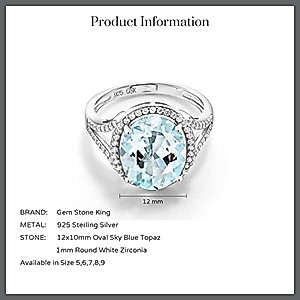 Gem Stone King 925 Sterling Silver 12X10MM Oval Gemstone Birthstone Halo Engagement Ring | Wedding Anniversary Promise Ring For Women | Available In Size 5,6,7,8,9