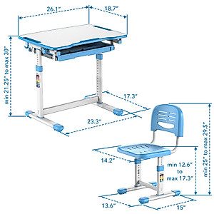 Mount-It! Kids Desk and Chair Set, Height Adjustable Sturdy, Girl Desk, Kids Art Desk, Kids Study Desk and Chair Set for Boys, Home School, Drafting Desk, Ergonomic Childrens Storage Drawer Blue