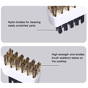 Deep Gas Stove Brass Wire Brushes, 4-in-1 Gas Stove Cleaning Brush Kitchen Scrubber Brush with Stiff Bristles Cooktop Scraper for Range Hood Grease Grime Stovetop Cleaning(2 Pcs)