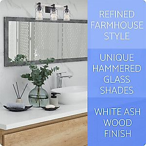 Kira Home Ashland 24" 3-Light Farmhouse Bathroom/Vanity Light + Hammered Glass Shades, White Ash Wood Style + Black Finish