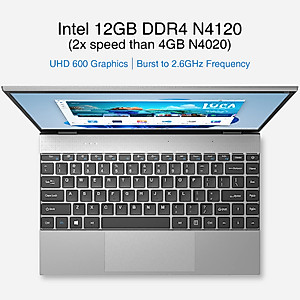 Coolby Windows 11 Laptop Computer, Intel Celeron Quad-core N4120 Processor, 12GB DDR4 RAM / 256GB SSD Notebook PC, 14.1" FHD 1920X1080 IPS Display, Support 2.4G/5G Hz WiFi, BT, Webcam, TF Card
