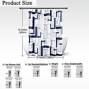 Naturoom Modern Geometric Shower Curtain Blue, Water Repellent, Polyester Bath Curtain for Bathroom, Textured Fabric Curtain Set with 12 Hooks, Machine Washable, 72 x 72 inch