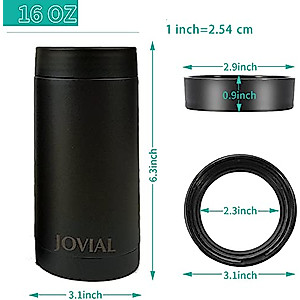 JOVIAL 16 Oz Insulated Stainless Steel Can Cooler,double wall insulated Can holder/insulator/Coozie,Tall Boy Sleeve for all 16 Oz beer/soda/pop/coke Cans. (16 Oz, Black+Seafoam, 2)