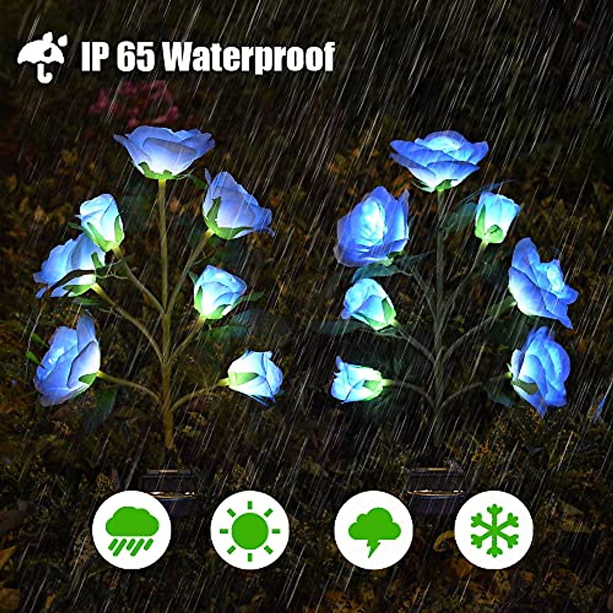 Chasgo Blue Rose Flower Lights Solar Garden Stake Lights with 7 LED Rose Lights Outdoor Waterproof Solar Decorative Lights for Garden Yard Lawn Memorial Cemetery Decoration