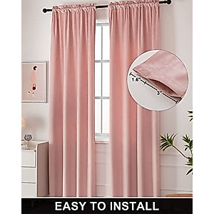 Blush Pink Velvet Curtains 108 inches Super Soft Home Decor Room Darkening Curtains 2 Panels Set, Thermal Insulated Velour Rod Pocket Velvet Drapes for Bedroom and Living Room
