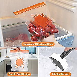 Refrigerator Organizer Bins, Refrigerator Freezer Bag Storage Rail Rack with 20 Pack Reusable Sealed Bags and Deicing Shovel, Fridge Drawer Storage Organizer for Fruits Vegetable Food Fresh-keeping