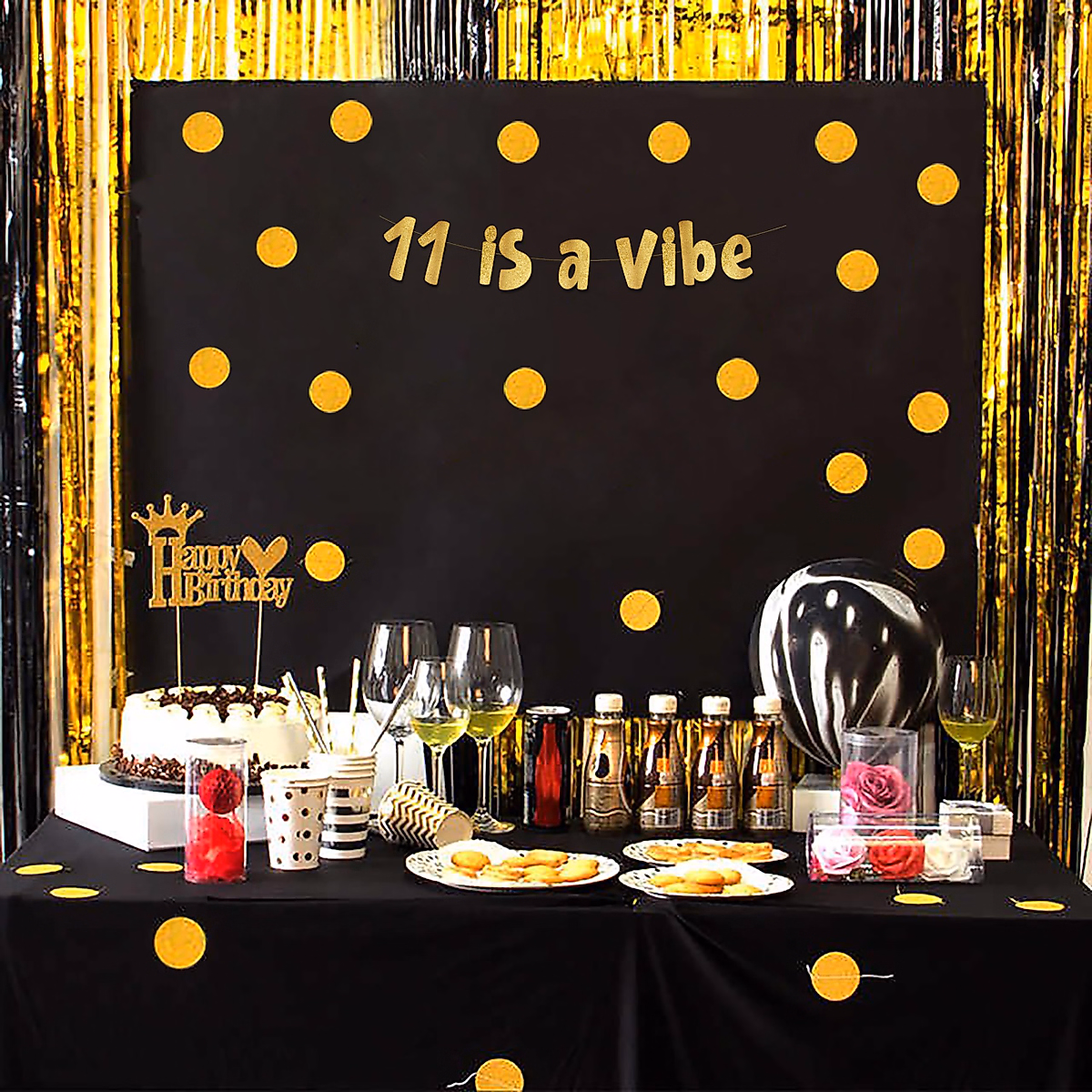 11 is a Vibe Gold Glitter Banner - 11th Birthday Party Supplies, Ideas, Gifts and Decorations