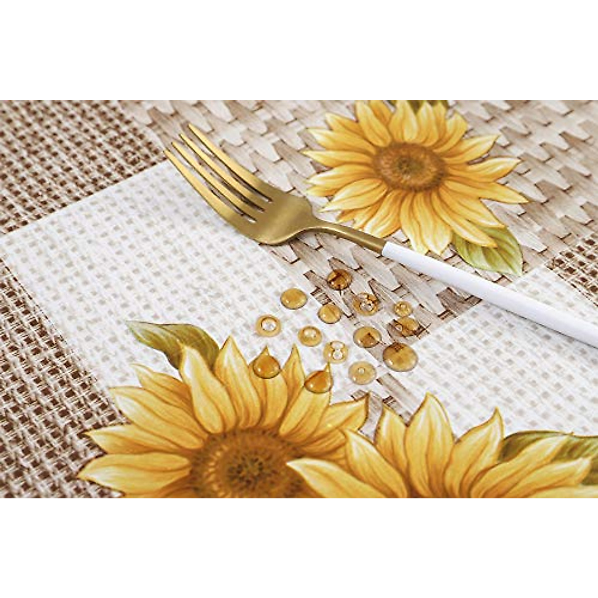 LIBERECOO Vinyl Tablecloth Flannel Backed Stain-Resistant PVC Table Cloth Waterproof Oil-Proof Wipeable Indoor/Outdoor Picnic, BBQ and Dining Table Cover(60 x 84 Inch, Sunflower)