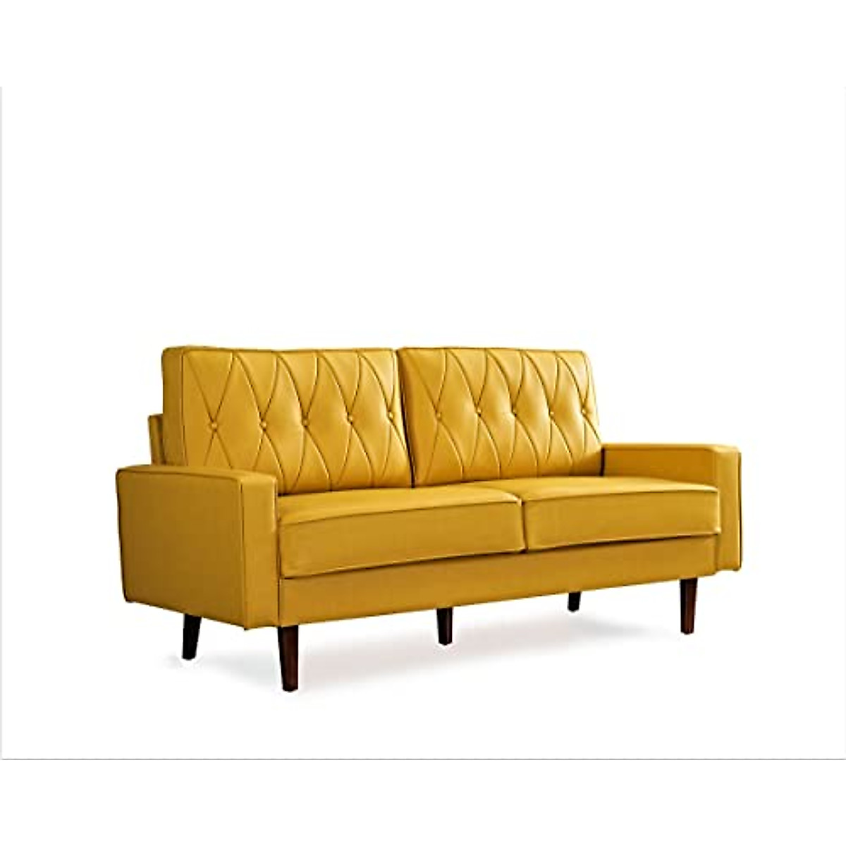 Container Furniture Direct Modern Style Faux Leather Sofa with Elegant Round Tapered Legs and Button Tufted Backrest Perfect for Living Room, Bedroom or Home Office, 69.3’’ Wide, Musterd Yellow