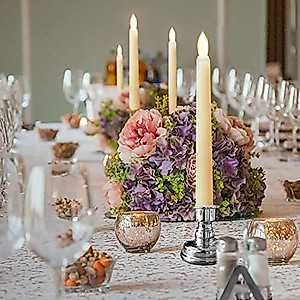 Amagic 9Pcs Christmas Window Candles with Timer, Flameless Taper Candles with Silver Bases, Battery Operated Window Candles, Flickering Flame Warm White, Remote Control, Ivory, Christmas Decorations