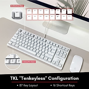 Macally Mac Mechanical Keyboard Backlit - Retro, but Modern - (Tactile/Audible Brown Switches) USB Backlit Wired Keyboard with Crisp White LEDs and Weighted Base - TKL Keyboard for Mac and PC
