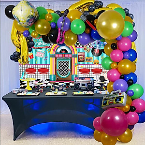 Avezano 50s Retro Diner Party Backdrop 50s Retro Rock and Roll Diner Classic Party Decoration Banner 1950s Sock Hop Party Decor 70.8 x 43.3 Inch