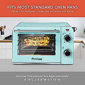 Elite Gourmet Americana ETO1200BL# Vintage Diner 50’s Retro Countertop Toaster Oven, 1300W, Bake, Broil, Toast, with Temperature Control & Adjustable 60-Minute Timer, Fits 9” Pizza, 4 Slice