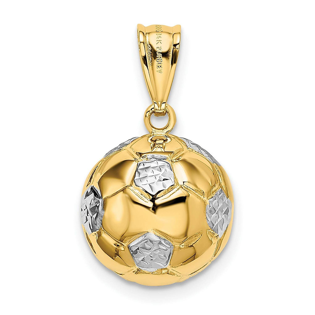 14k Yellow Gold Two Tone Soccer Ball Pendant 19 mm x 12 mm