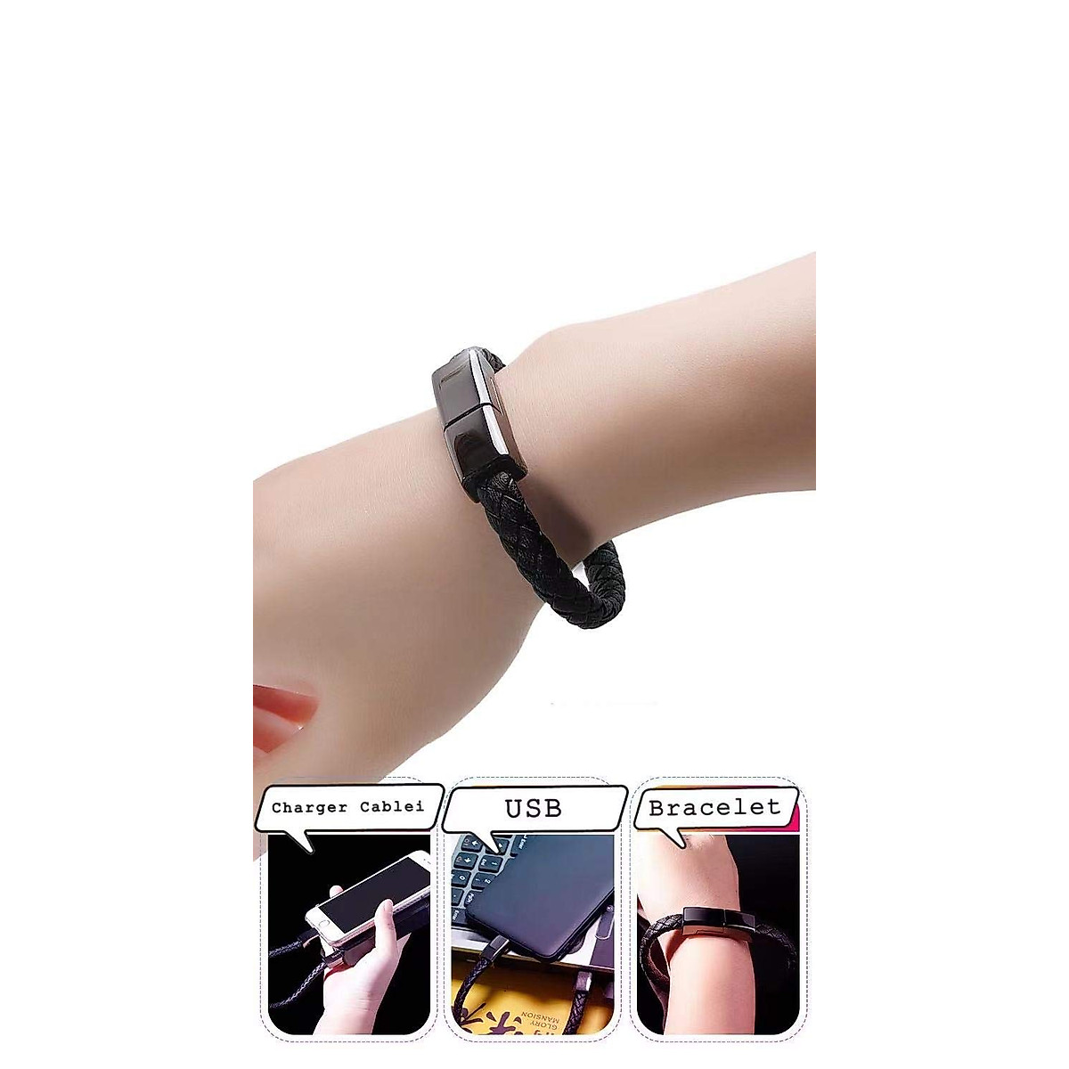 YXWJ USB Charging Cable Bracelet Fashion wrist Data Charger Cord Leather Cuff Band, Convenient to carry,Practical gifts.