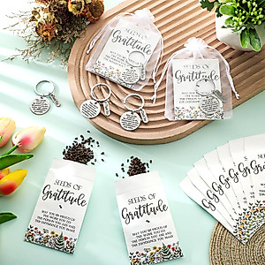 Huquary 25 Sets Employee Appreciation Gifts for Coworker Include 25 Pcs Thank You Keychain 25 Pcs White Seed Packets with White Organza Bags (No Seeds)