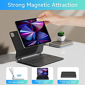 HOU Keyboard Case for iPad Air 13 inch 2024 M2, Keyboard Case for iPad Pro 12.9 inch 6th/5th/4th/3rd (2018-2022), Not for iPad Pro 2024 M4, Magnetic Stand, Multi-Touch Trackpad, 7-color backlight