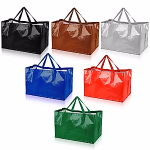 6 Pieces Extra Large Shopping Bags Reusable Grocery Bags Colorful Woven Grocery Totes with Handles Foldable Bags for Groceries Clothes Lightweight