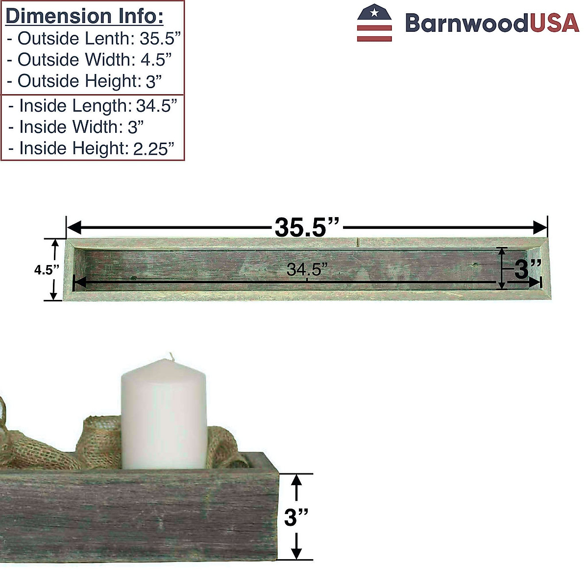 BarnwoodUSA Rustic Centerpiece Barnwood Box | Dining Room Table Decorations for Home Décor | Coffe Table Décor | Planter Box | White Wash | 35.5" L