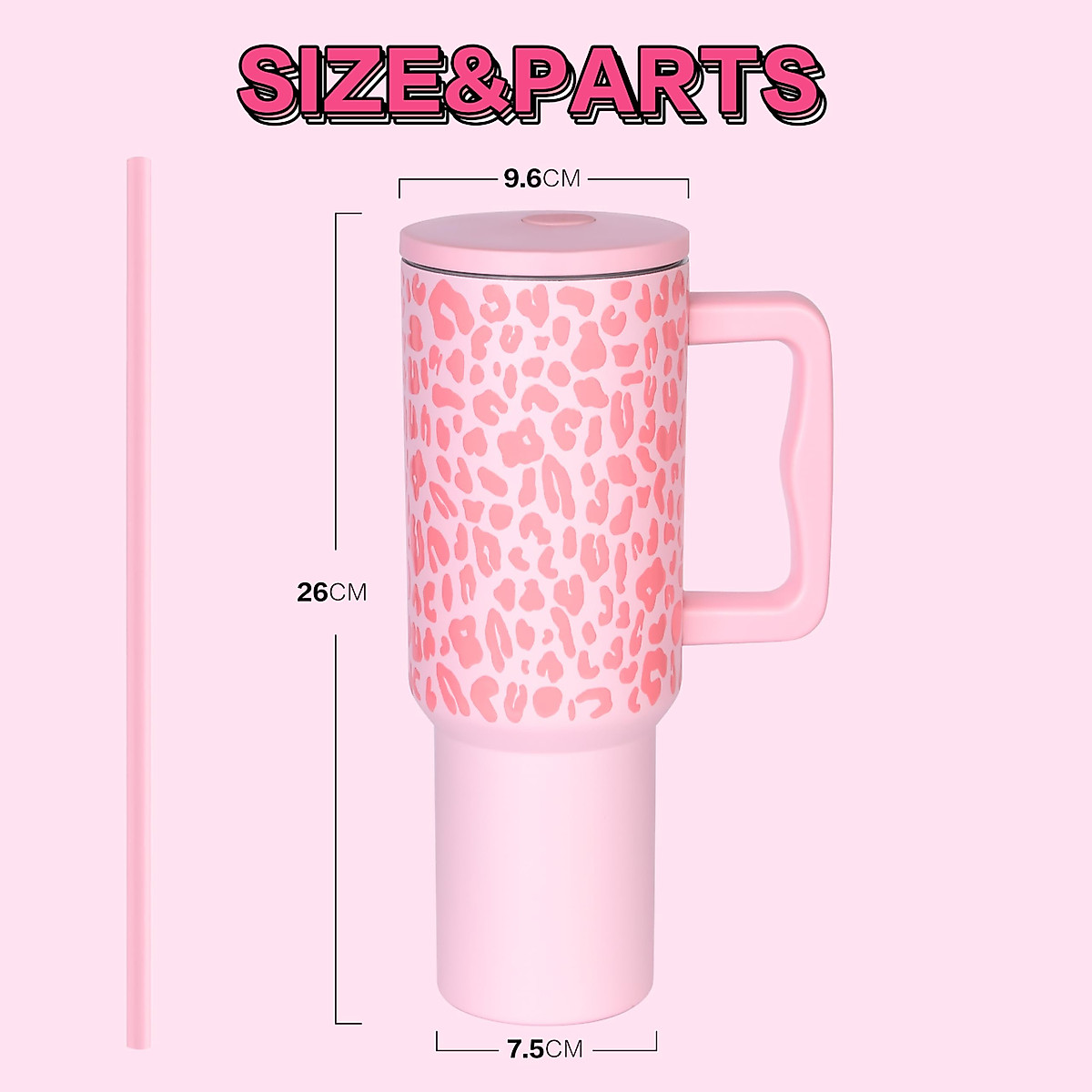 ZHIDENGWJ Stainless Steel Vacuum Insulated Tumbler with Lid and Straw for Water, Iced Tea or Coffee(Light Pink Leopard Print)