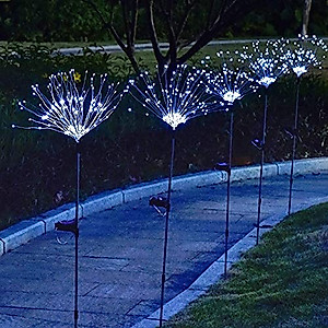 TiokMc Solar Firework Light, 120 LED Warm Light Outdoor Solar Garden Fireworks Lamp for Walkway Pathway Backyard Christmas Parties Decoration (White) (2 Pieces)