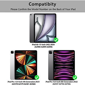 HOTLIFE Case with Keyboard for iPad Air 13 inch （M2 2024 ）,Keyboard Case for iPad Pro 12.9 6th/5th Generation, Wireless Detachable Keyboard- with Pencil Holder for New iPad Air 13-inch/iPad Pro 12.9