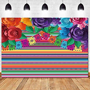 Fabric Mexican Fiesta Color Stripes Paper Flower Photo Background Cinco De Mayo Party Wedding Decor Photography Backdrops Baby Shower Studio Shoot Props