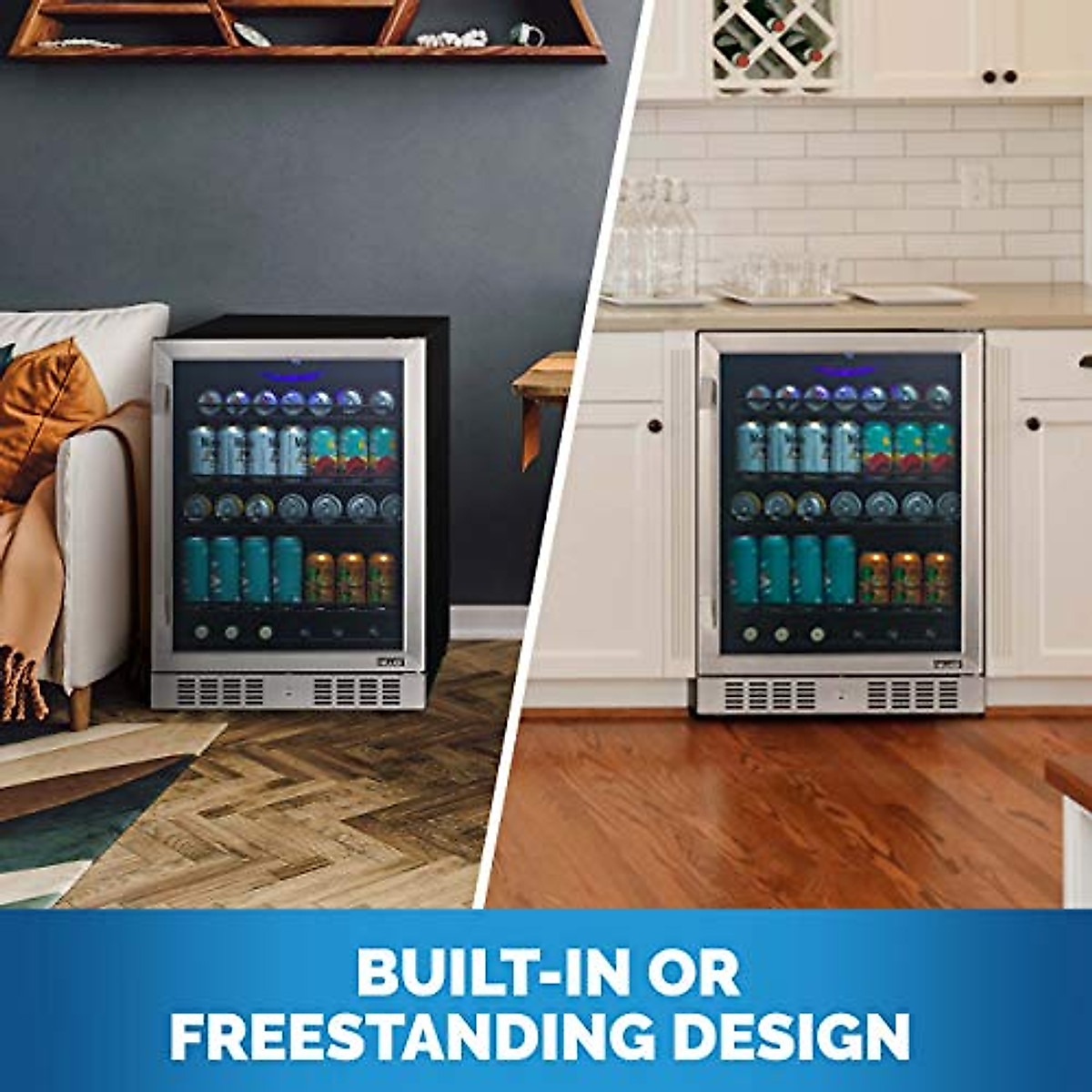 NewAir 24" Beverage Refrigerator Cooler - 177 Can Capacity - Stainless Steal With Built In Mini Fridge and Glass Door | Cool your Soda, Beer, and Beverages to 37F NBC177SS00