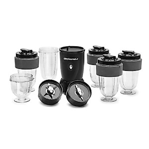 Elite Gourmet EPB-1800 17-Piece Personal Drink Mixer Blender, Sports Blender 16 Oz capacity, Includes Chopping and Blending Blade, Drink Lids and Extra Cups