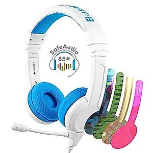 ONANOFF BuddyPhones School+ Safe Audio School Headphones for Kids, High-Performance BeamMic, Detachable BuddyCable, Anti-Allergic Earpad with Carry Bag, Blue