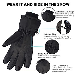 HIGHLOONG Kids Waterproof Ski Snowboard Cold Weather Winter Gloves 5-finger with 3M Thinsulate for boys girls (10/12)