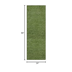 Sweet Home Stores Waterproof Easy-Clean Solid Grass 3x7 Indoor/Outdoor Artificial Grass Runner Rug, 2'7" x 7', Green