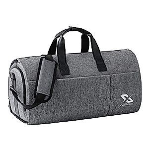 Golkcurx Convertible Garment Bag for travel,Carry on Garment Duffle Bag with Shoe Compartment, Detachable Shoulder Strap - 2 in 1 Suit Bags Suit Travel Bags for Men Women (Grey)
