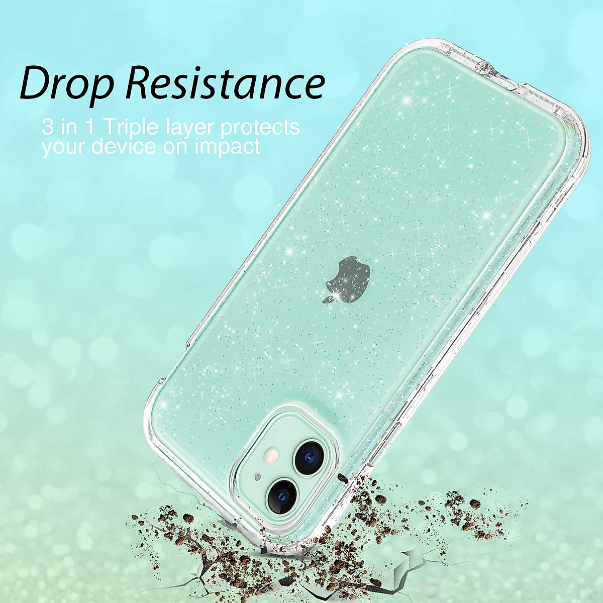Coolwee Crystal Glitter Full Protective Case for iPhone 11 Heavy Duty Hybrid 3 in 1 Rugged Shockproof Women Girls Transparent for Apple iPhone 11 6.1 inch Shiny Clear Bling Sparkle