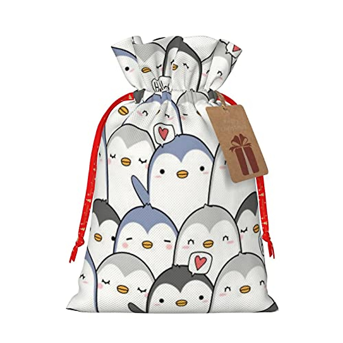 Cute Penguinchristmas Drawstring Gift Bag, Linen Drawstring Gift Bag, Reusable Drawstring Gift Bag, Used For Christmas, Birthday, Wedding Supplies