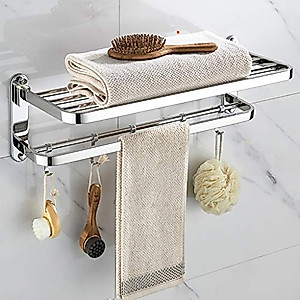 OMOONS Stainless Steel Wall Mounted Bathroom Towel Rack Brushed Towel Shelf Towel Holder Hotel Rail Shelf Storage Holder for The Bathroom