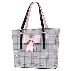 MOSISO Laptop Tote Bag Compatible with MacBook Pro 14 inch M4 M3 M2 M1,Compatible with MacBook Air/Pro,13-13.3 inch Notebook, PU Leather Large Capacity Work Bag Travel Handbag with Grid MO-GID002LTBR
