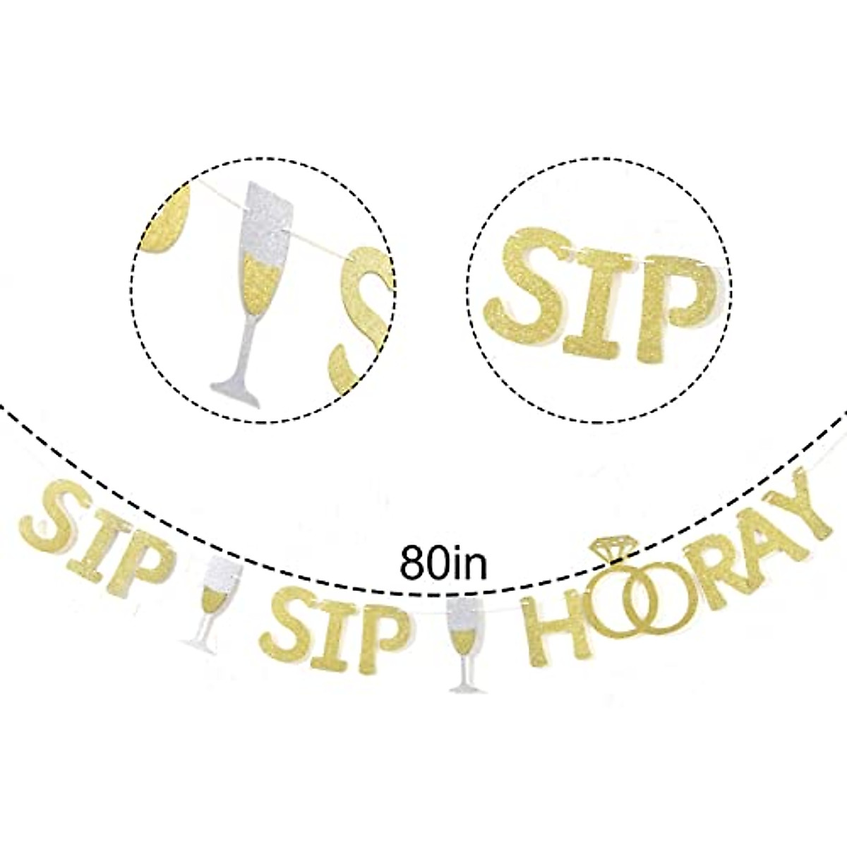 YESSWL Sip Sip Hooray Banner - Gold Glitter Bachelorette Wedding Engagement Birthday Party Decorations，bridal Shower Decoration，photo Booth Props