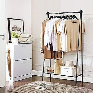 SONGMICS Clothes Rack, Clothing Rack, Garment Rack with Steel Frame, with Hanging Rail and Shelf, 13.2 x 36.4 x 60.2 Inches, for Bedroom, Dressing Room, Laundry Room, Ink Black UHSR23BKV1