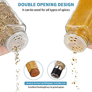 Yangbaga 24Pcs Glass Spice Jars with Labels，4oz Empty Square Spice Bottles with acacia wood lid & Shaker Lids and Silicone Collapsible Funnel Included