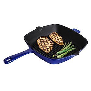 Jean-Patrique Professional Square Cast Iron Skillet Griddle Pan - 25cm | Non-stick, non-toxic surface for healthier cooking. Pre-seasoned and ready to use | From
