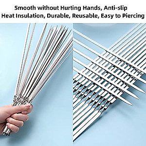 WILLBBQ 304 Stainless Steel Flat Barbecue Skewers,20PCS/40PCS BBQ Kebab Skewers with Portable Metal Storage Tube,Reusable for Grilling Barbecue Kitchen Party and Outdoor Cooking (40)