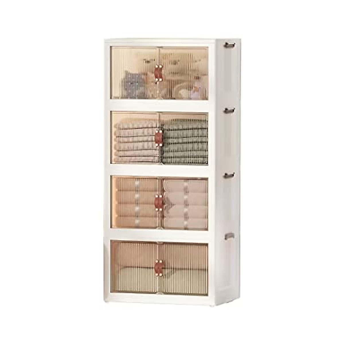 OEMVALATY 4-tier storage bins with lids,large plastic storage bins with lids and doors 60 Qt(16 Gal) per tier,closet organizers and storage,Stackable storage box,Folding Storage Box with Wheels