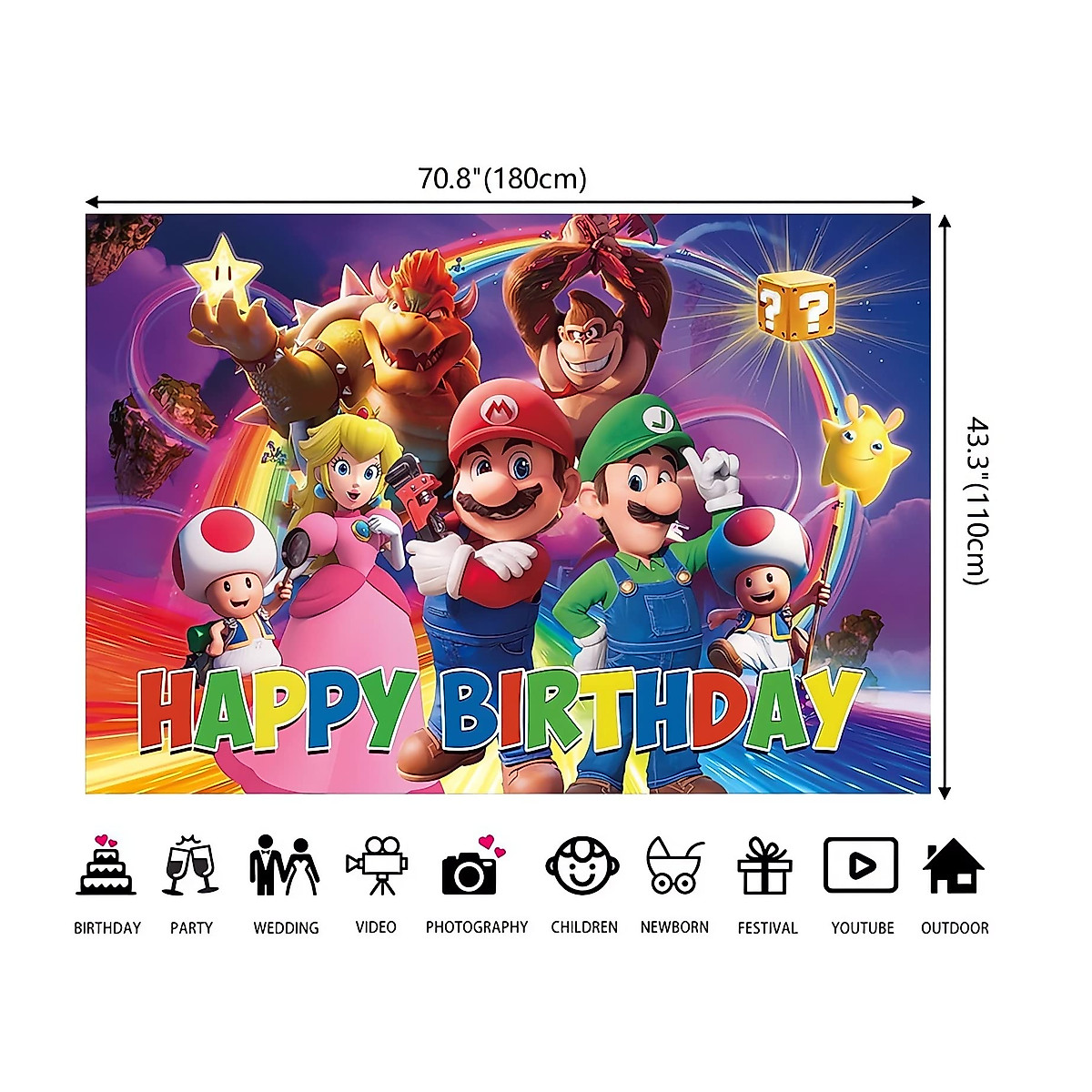 Anime Bros Happy Birthdayy Theme Photography Backdrops,Cake Table Decorations,Kids Birthday Party Banner Decor Supplies,70.8x43.3inch