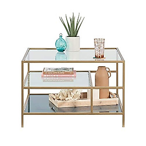 Sauder Coral Cape Coffee Table, L: 29.53" x W: 29.53" x H: 18.9", Satin Gold Finish