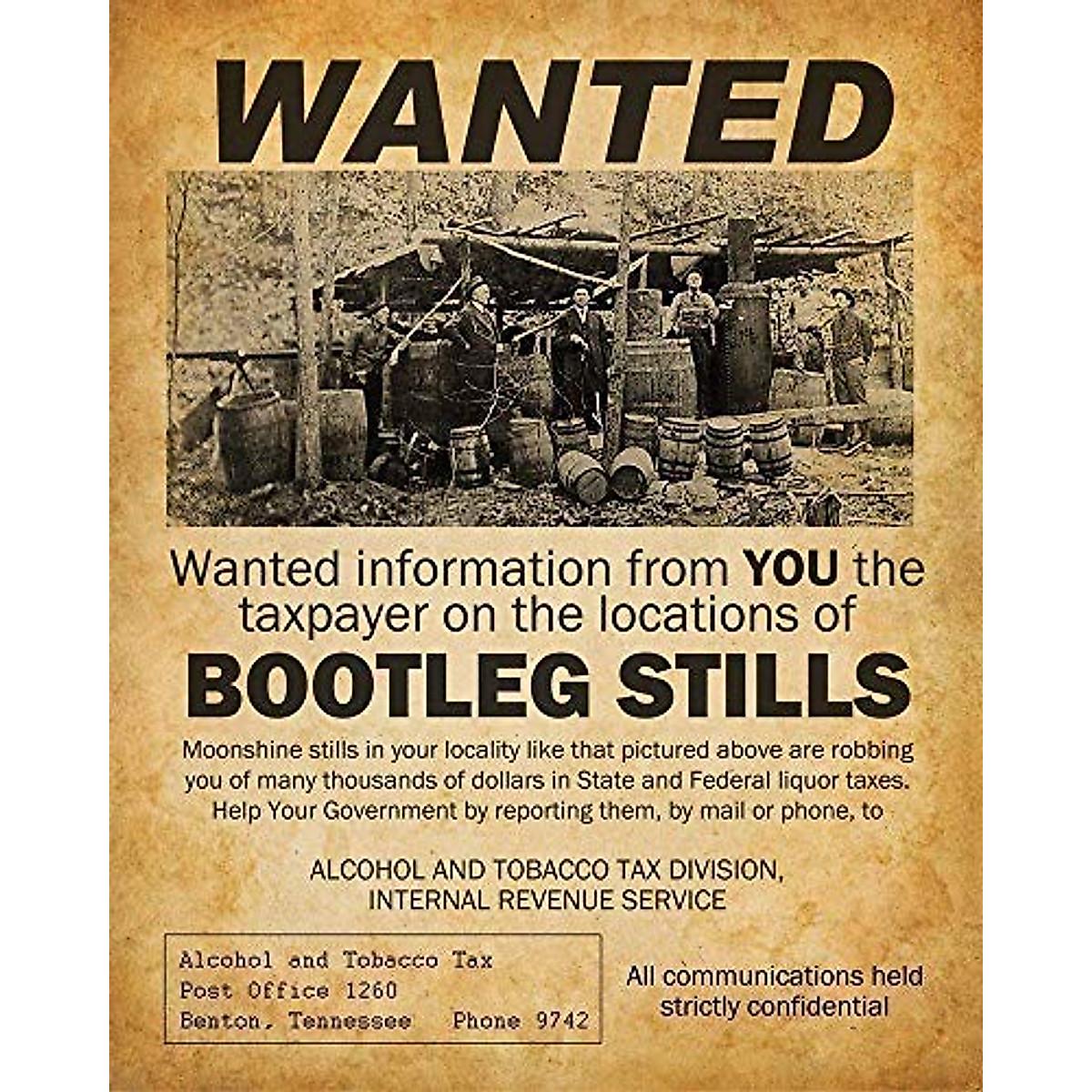 Bootleggers Wanted Posters Art Prints - Set of Four Photos (8x10) Unframed - Makes a Great Bar and Drinking Establishment Decor and Gift Under $20 for Home Brewers