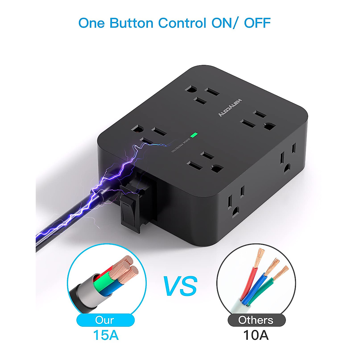 Outlet Extender with Night Light and Black 8 Outlets Power Strip Surge Protector with 4 USB Ports Bundle
